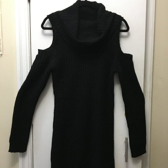 Revamped | Dresses | Womens Black Long Shoulderless Sweater Or Dress ...